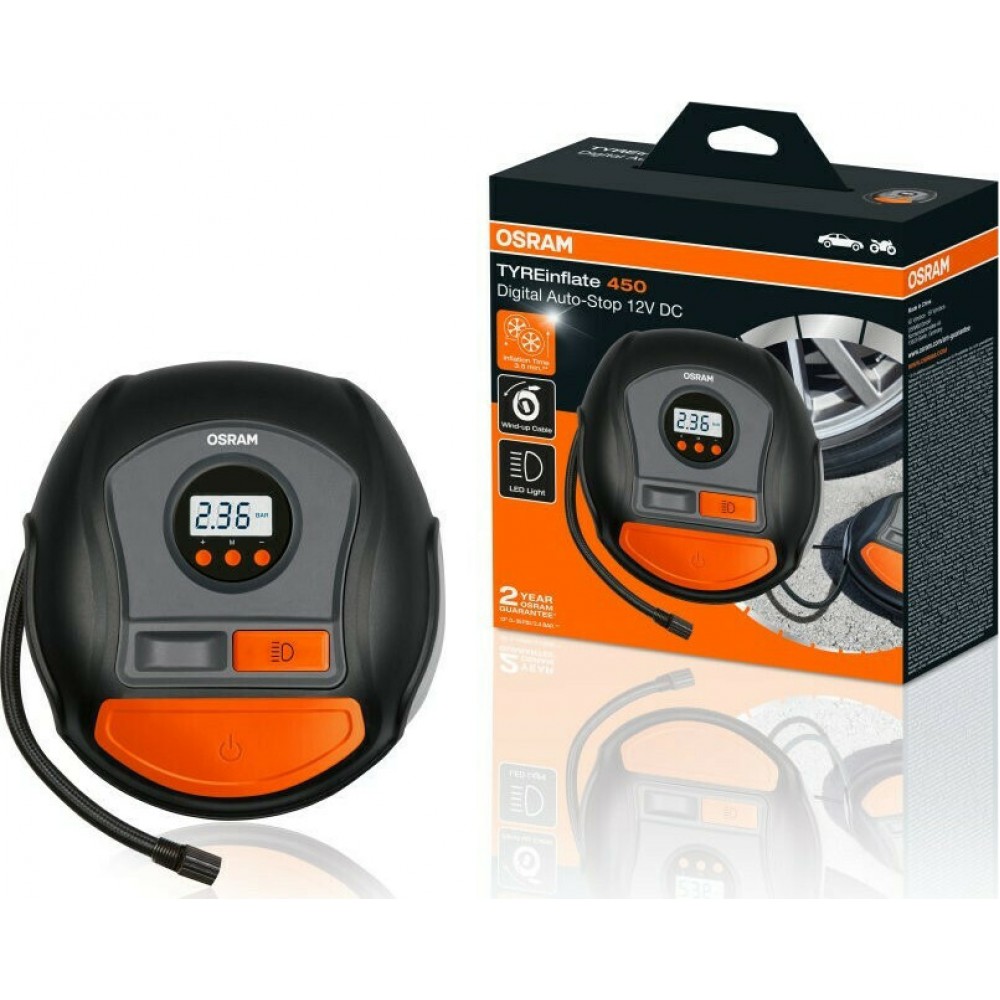 Osram Τρόμπα Αυτοκινήτου Tyreinflate 450 80PSI με Καλώδιο Αναπτήρα 12V ...